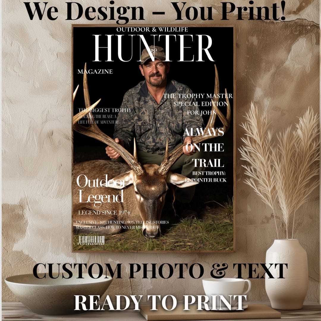 Custom Hunting Magazine Cover for Men, Personalized Photo Gift for ...