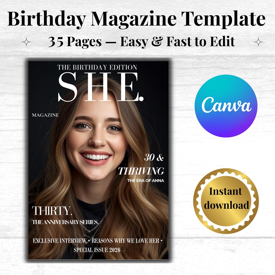 30th Birthday Magazine Template - Personalized Birthday Gift for Her ...