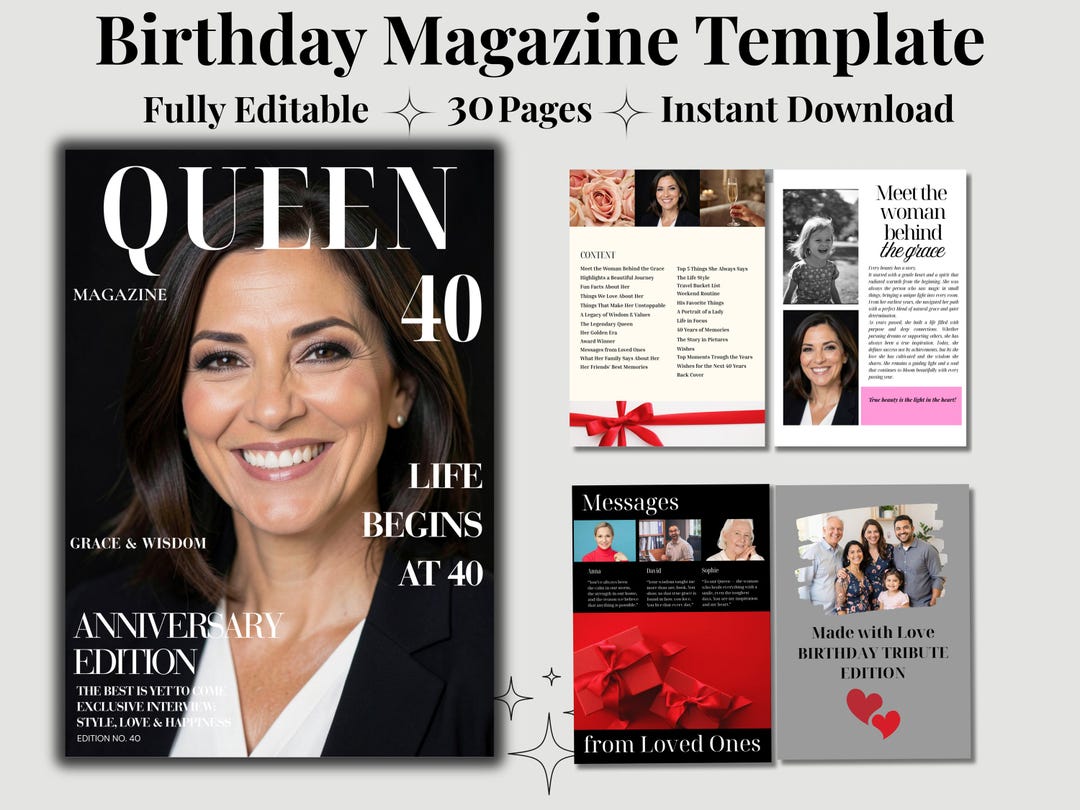 Custom 40th Birthday Magazine Template for Her, Personalized Aesthetic ...