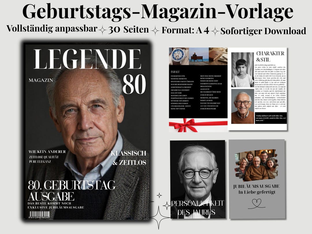 80th Birthday Magazine Template, Personalized Life Story, Canva ...