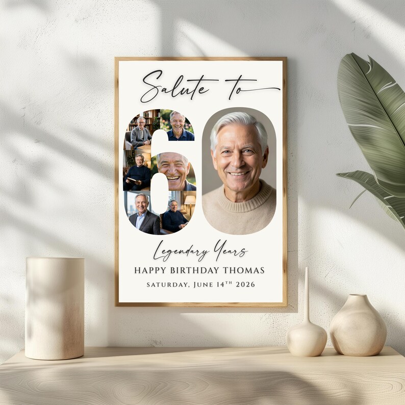 60th Birthday Photo Collage Template for Him, Salute to 60 Legendary ...