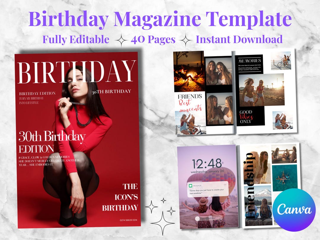 Birthday Magazine Template, Personalized Magazine for Birthdays ...