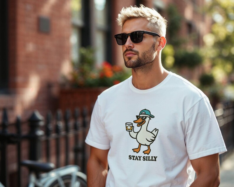 Stay Silly Goose PNG | Funny Cartoon Goose With Whiskey Glass Clipart ...