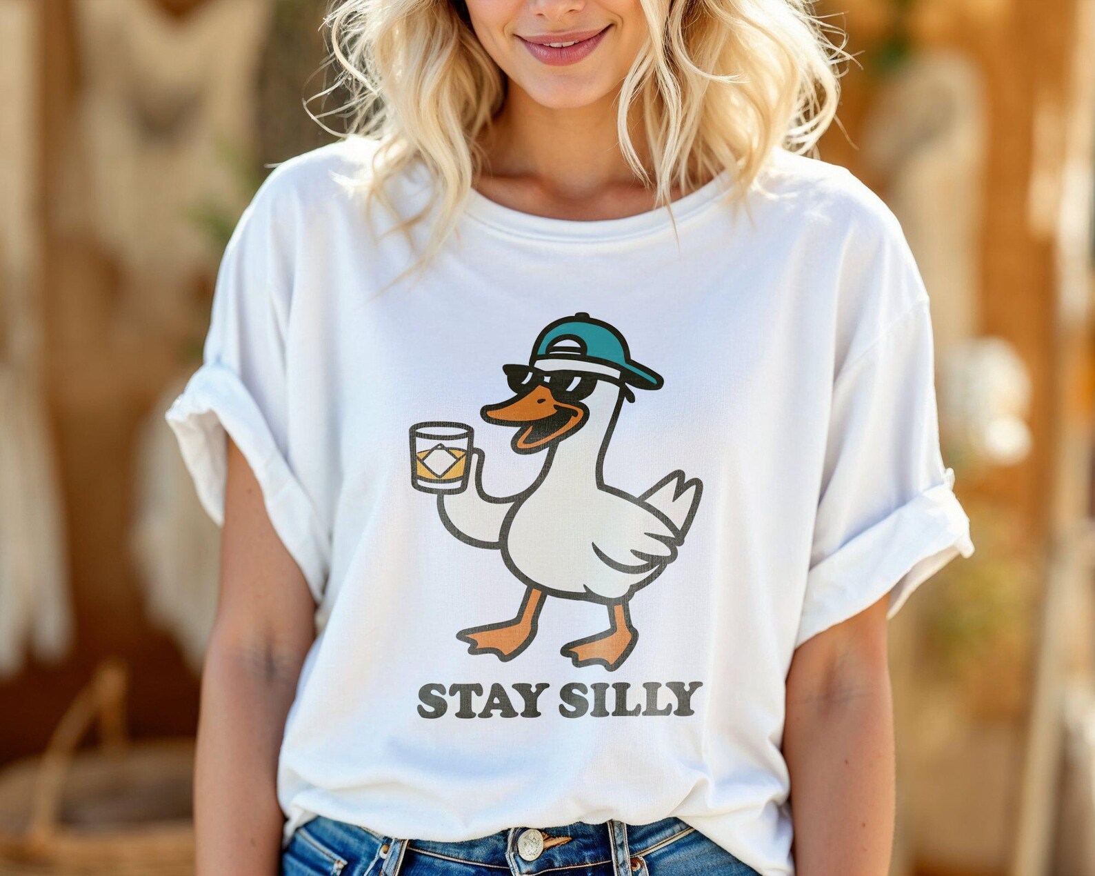 Stay Silly Goose PNG | Funny Cartoon Goose With Whiskey Glass Clipart ...