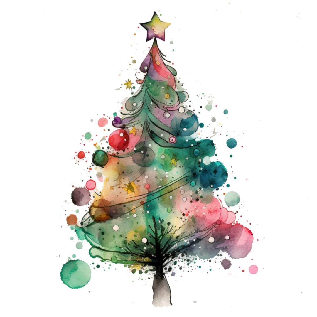 12 Watercolor Abstract Christmas Tree | Festive Holiday Clipart ...