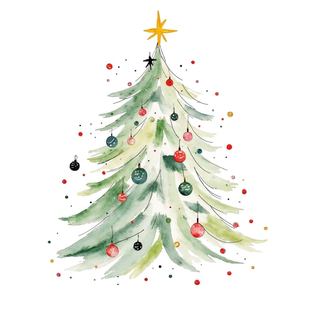 12 Watercolor Christmas Tree | Holiday Tree Clipart | Hand-painted Xmas ...