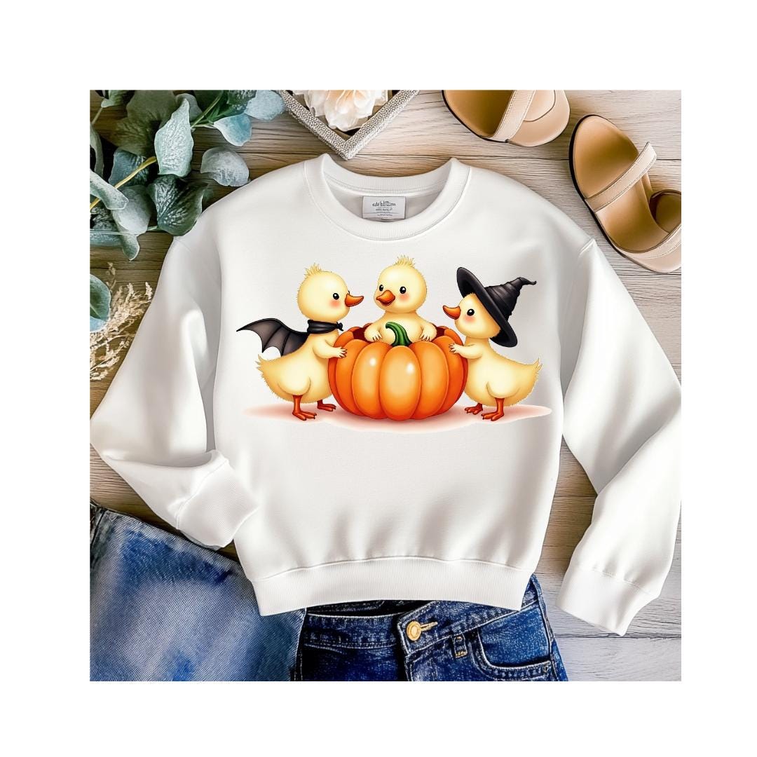 Halloween Duck Clipart PNG | Cute Fall Ducklings With Pumpkin | Witch ...