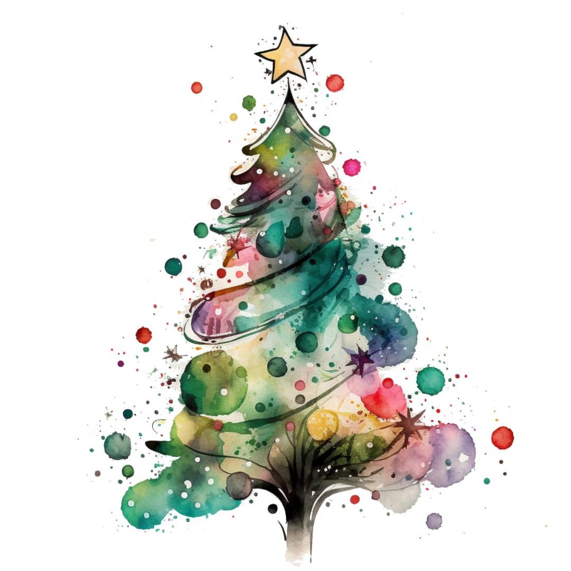 12 Watercolor Abstract Christmas Tree | Festive Holiday Clipart ...