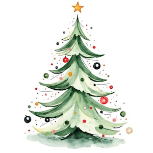 12 Watercolor Christmas Tree | Holiday Tree Clipart | Hand-painted Xmas ...