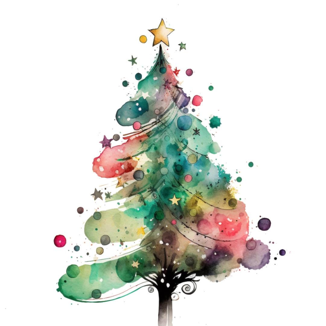 12 Watercolor Abstract Christmas Tree | Festive Holiday Clipart ...