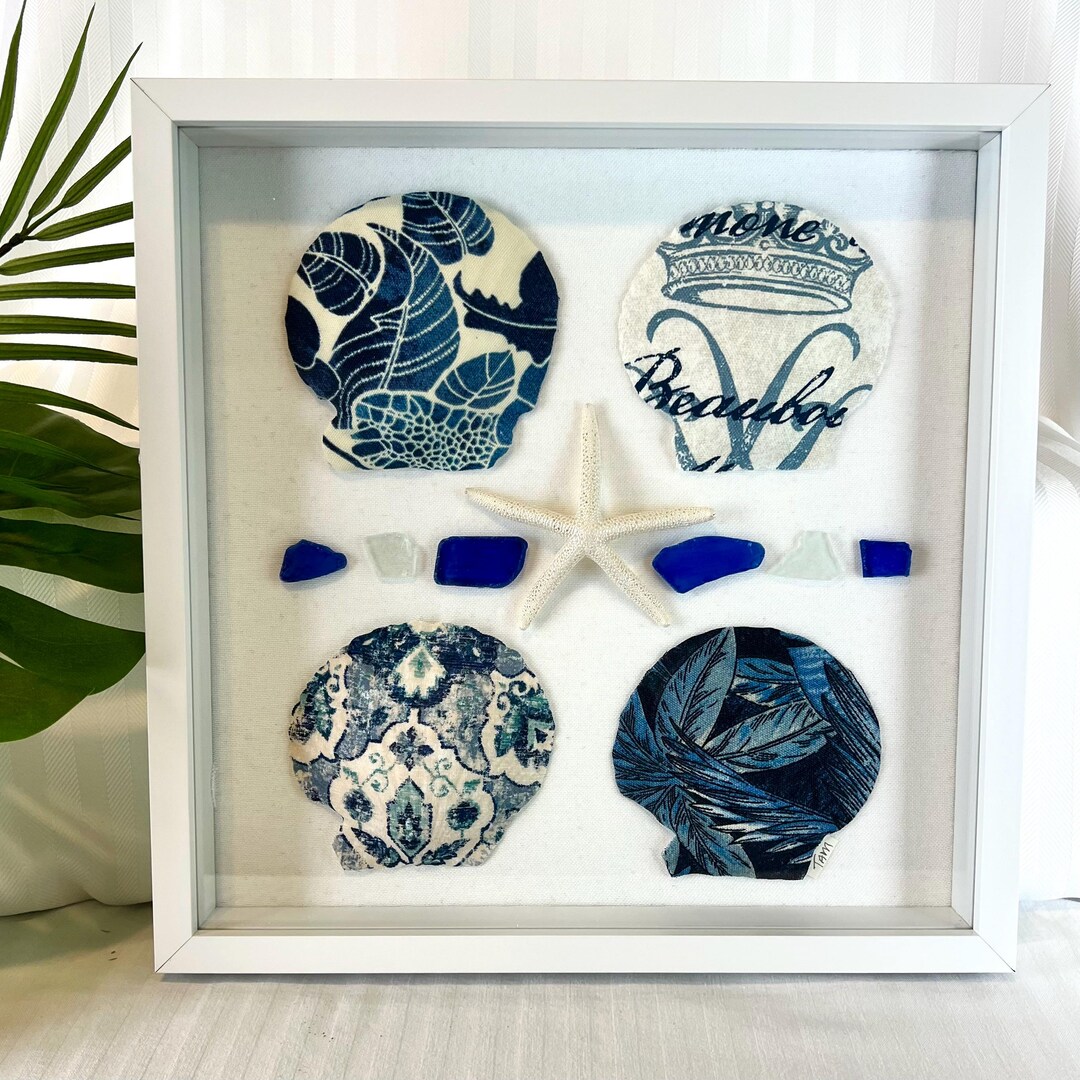 Coastal Shell Framed Art | Hand Designed and Painted Shell Art ...