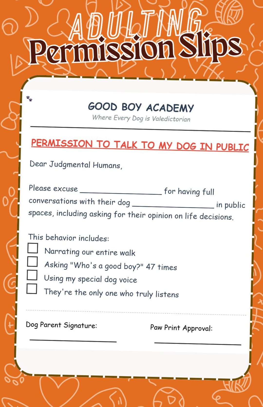 Funny Pet Permission Slips | Dog Cat Owner Gift (digital Download) - Etsy