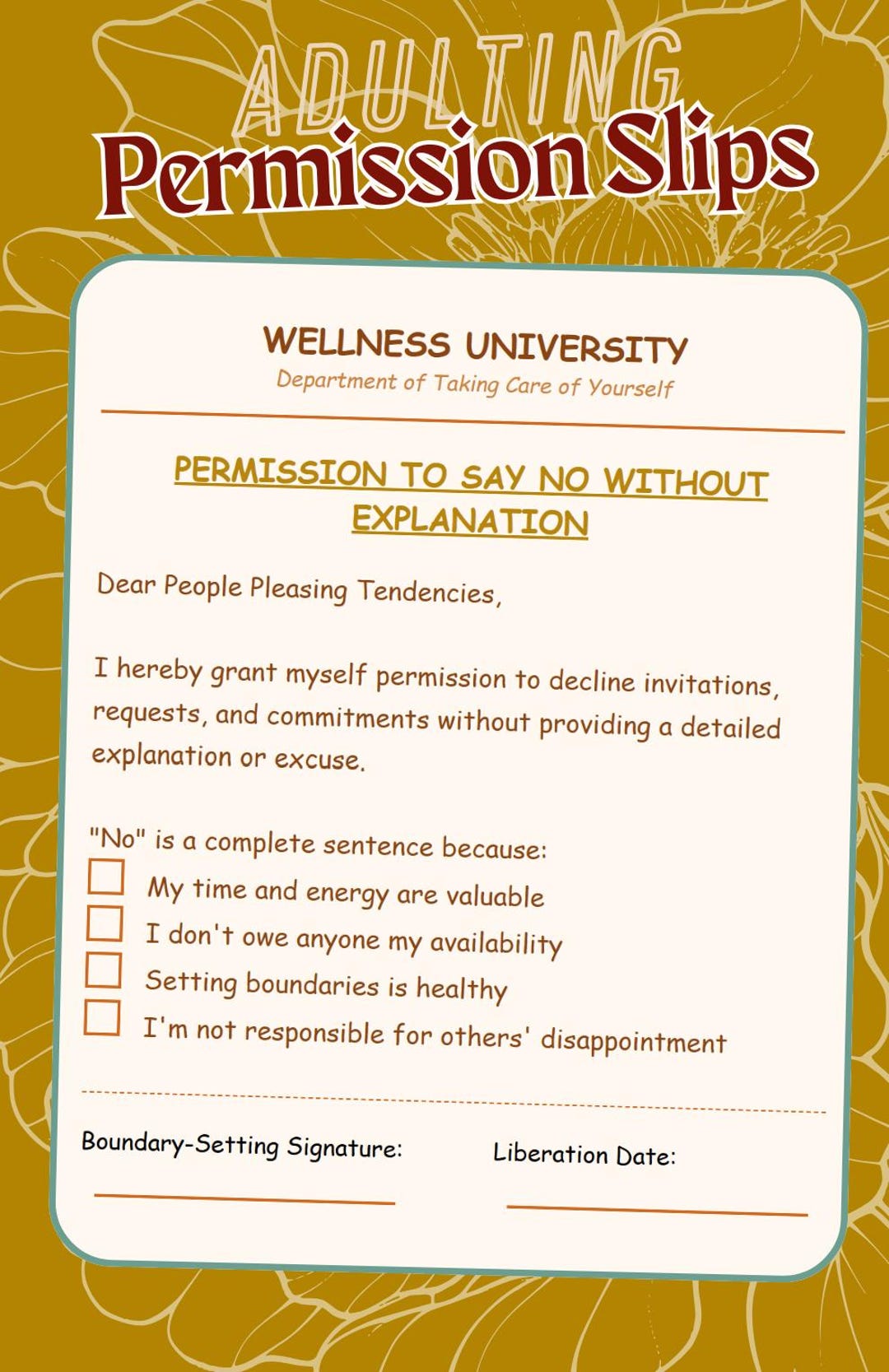 Self-care Permission Slips | Mental Health Printables (digital Download ...