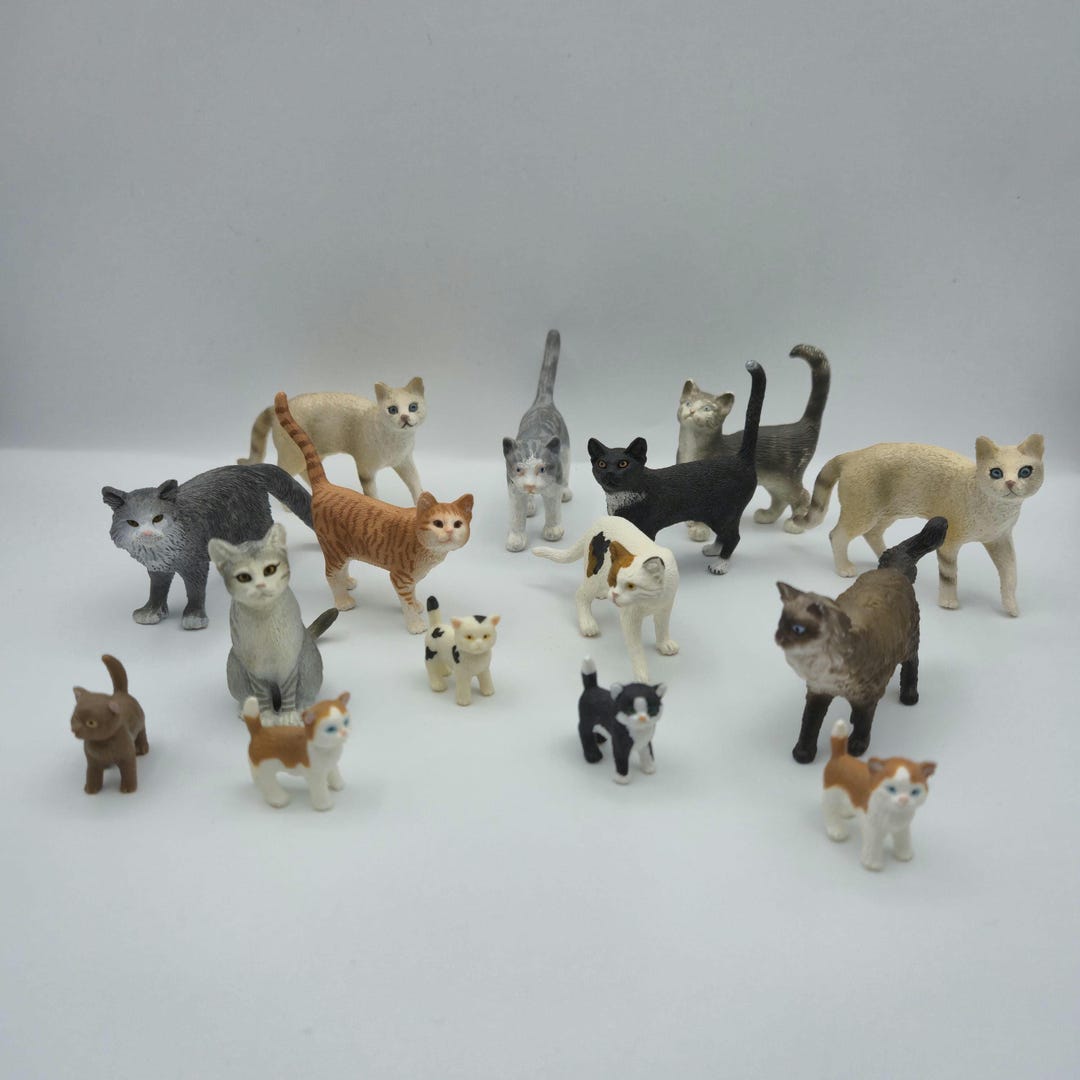 Set of 15 Schleich Figurines – 10 Adult Cats + 5 Kittens – Realistic ...
