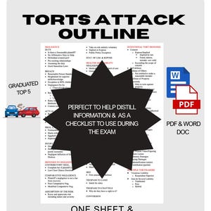Torts Attack Outline & Elements Sheet | 1L Law School Exams | One ...