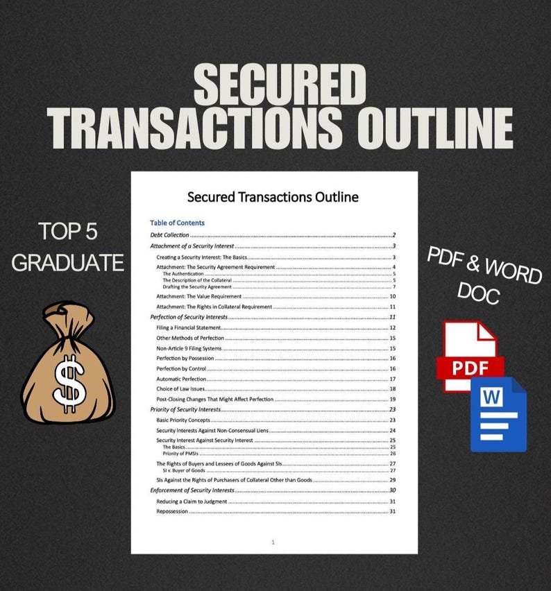 Secured Transactions Outline | Law School Study Guide | Rules, Case Law, and Explanations ...