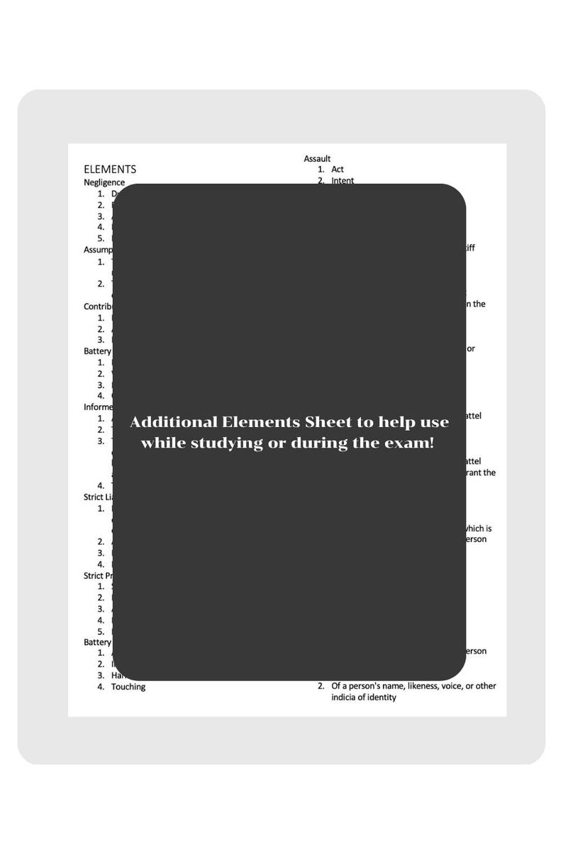 Torts Attack Outline & Elements Sheet | 1L Law School Exams | One ...