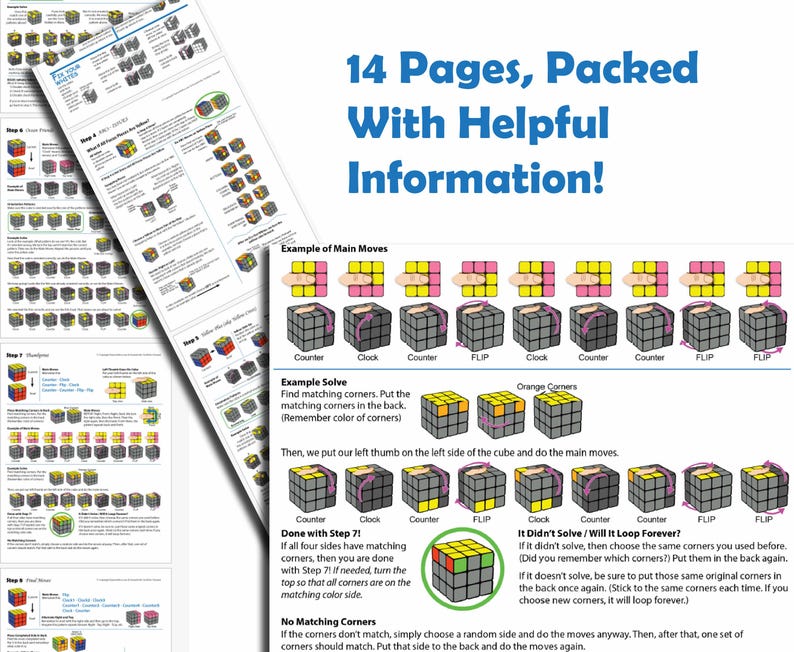 Rubik's Cube Cheat Sheet PDF - Easy 3x3 Beginner Method (printable + Free Video Tutorial Link ...