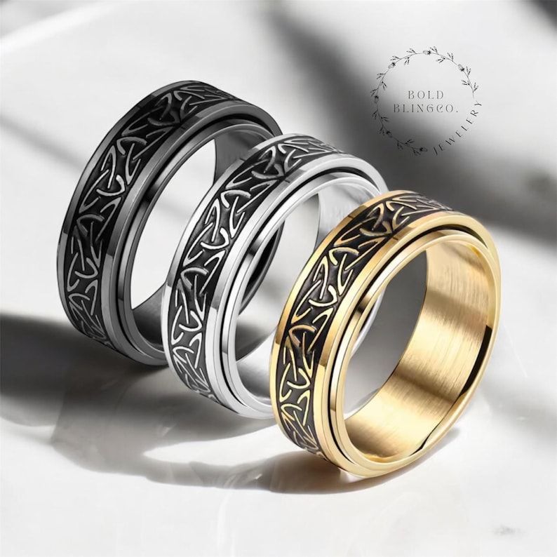 Fidget Spinner Celtic Knot Ring | Nordic Runes Ring | Men Spinner Ring ...