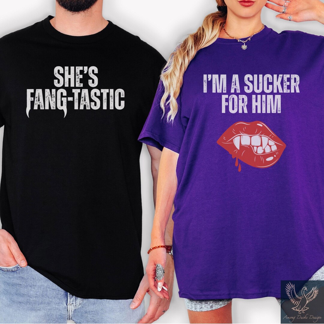 Funny Couples Vampire Halloween Shirts - Matching Tees, Cheeky Adult ...