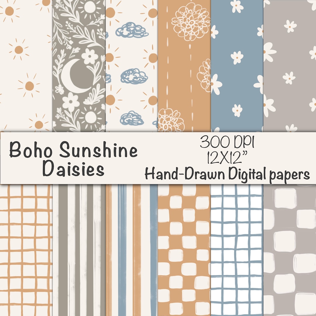 Boho Autumn Moon & Sun Digital Paper Bundle – 12 Scrapbook Papers With ...