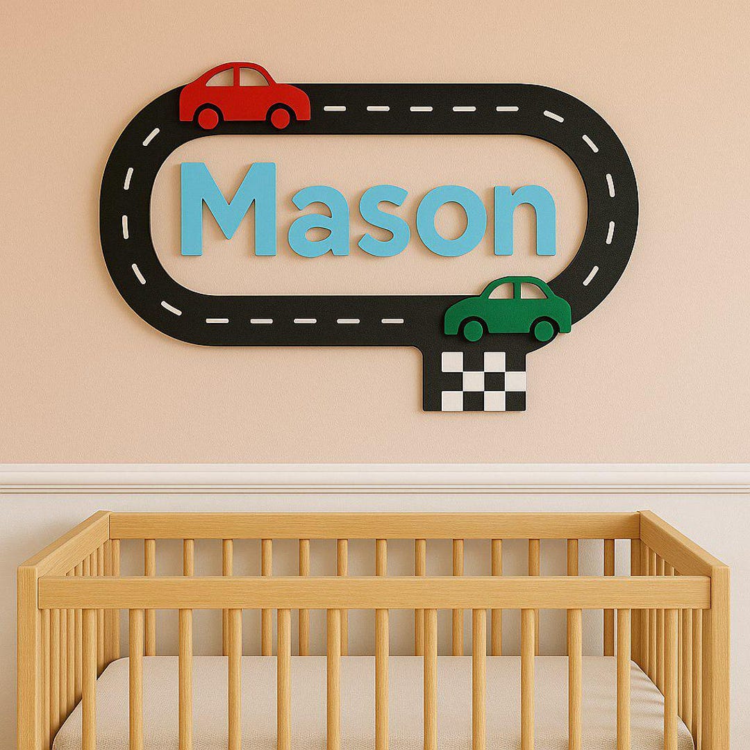Sports Car Racer Name Sign Personalized Nursery Wall Decor, Custom ...