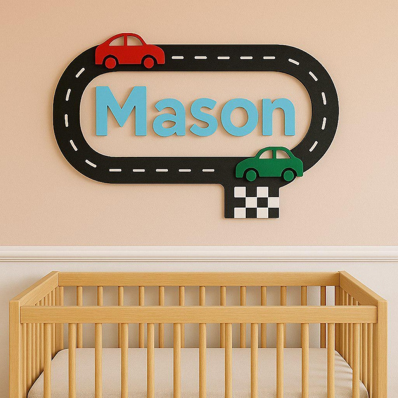 Sports Car Racer Name Sign Personalized Nursery Wall Decor, Custom ...