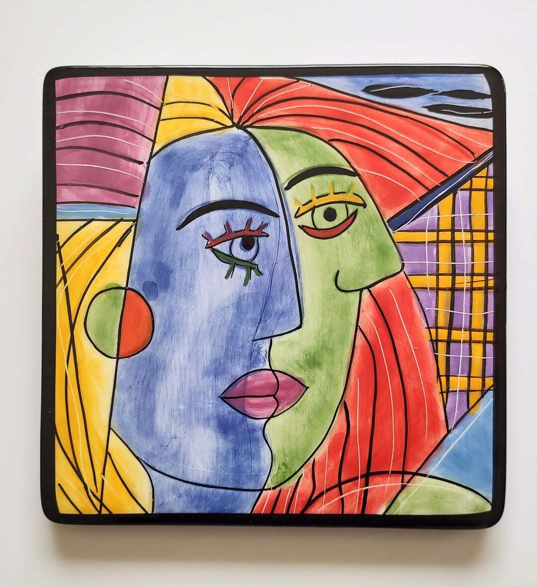 Muzeum Hanging Ceramic Tile / Trivet, Two Faces, Ala Picasso, Cubism - Etsy