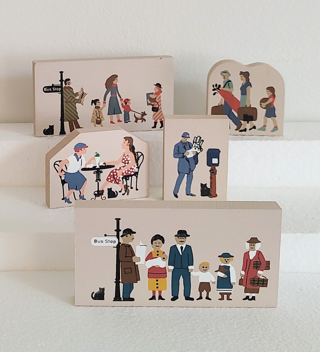 Nice Group Cat's Meow Wood Shelf Sitters - People Circa 1940's,'50's ...