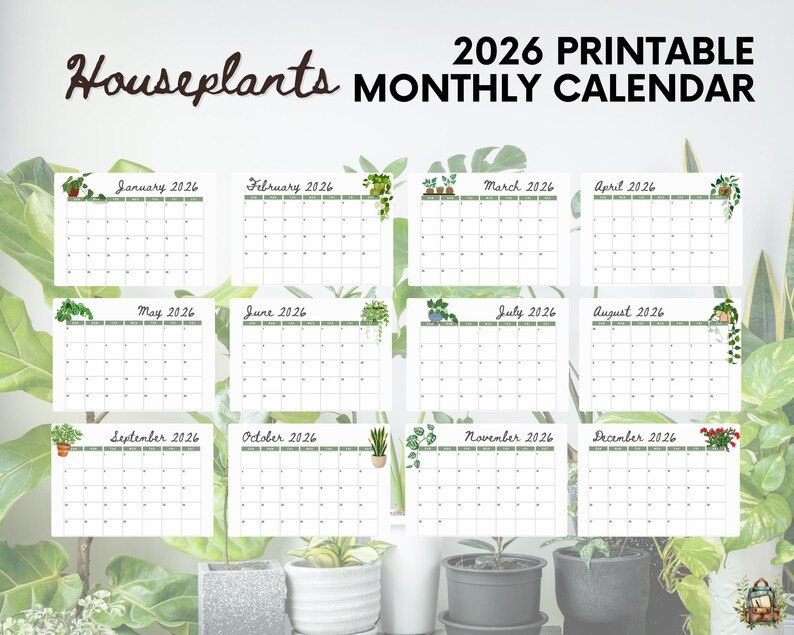 2026 Houseplant Monthly Calendar Printable | Minimal Plant Lover ...
