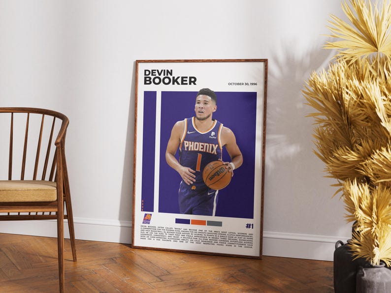 Devin Booker Poster | Phoenix Suns Wall Art | NBA Basketball Print ...