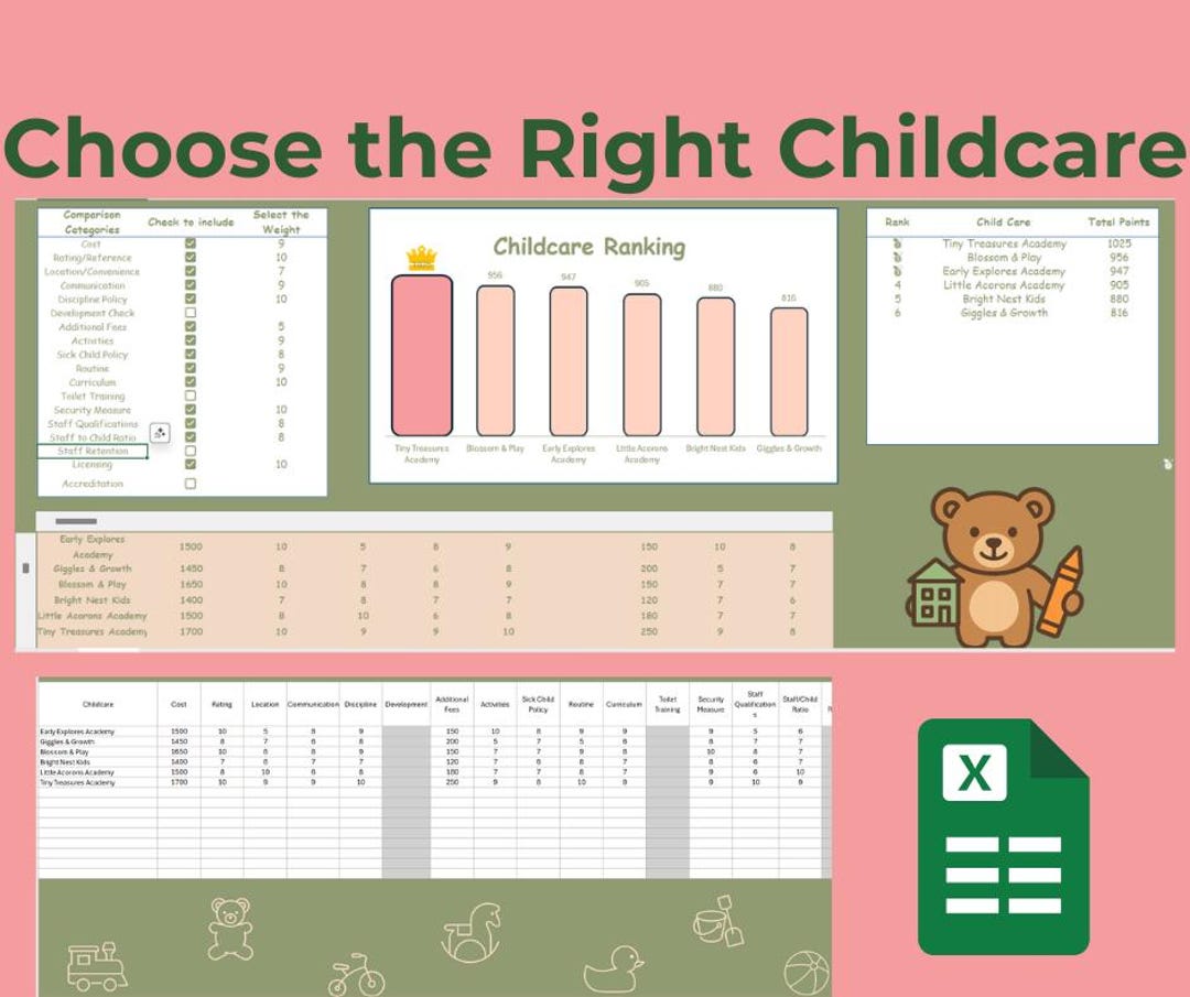 Childcare Comparison Excel Template | Daycare Decision Spreadsheet ...