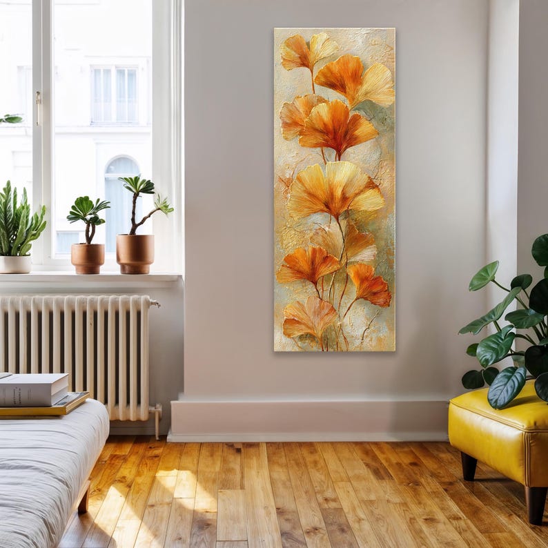 Autumn Ginkgo Biloba Wall Art – Abstract Gold & Amber Tree Leaf Decor ...