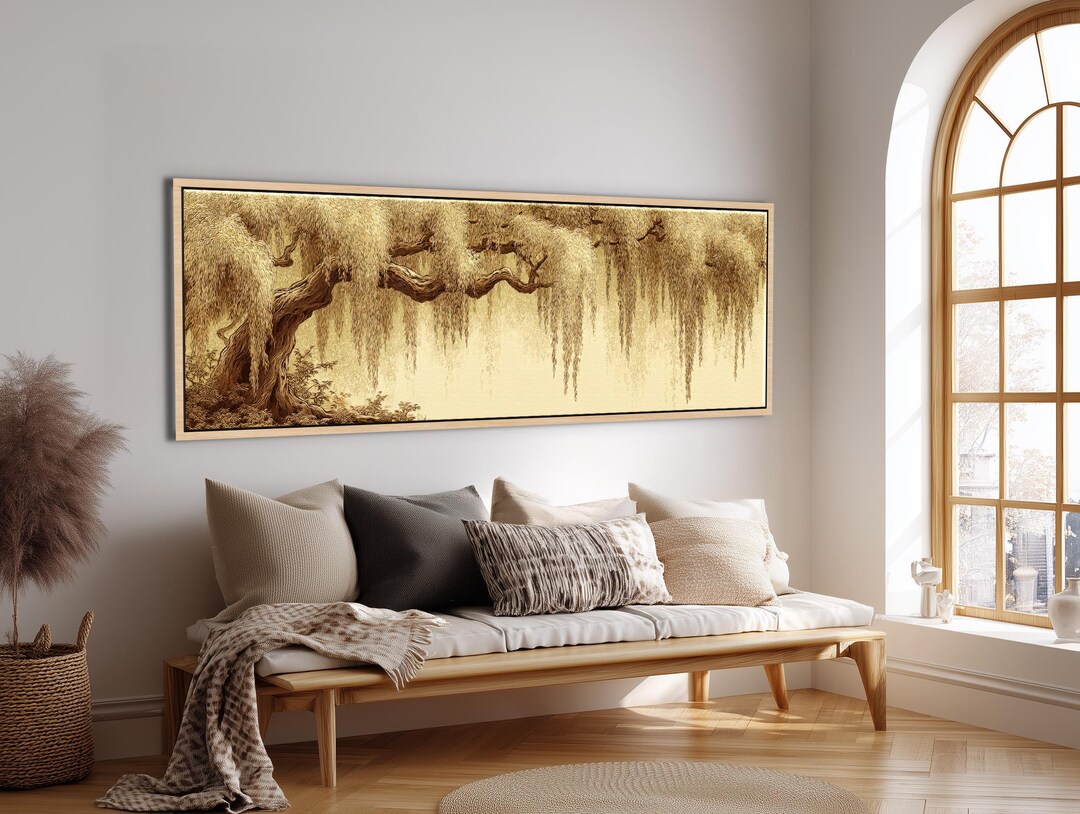 Golden Hanging Willow Branches Wall Art, Japanese Zen Nature Tree ...