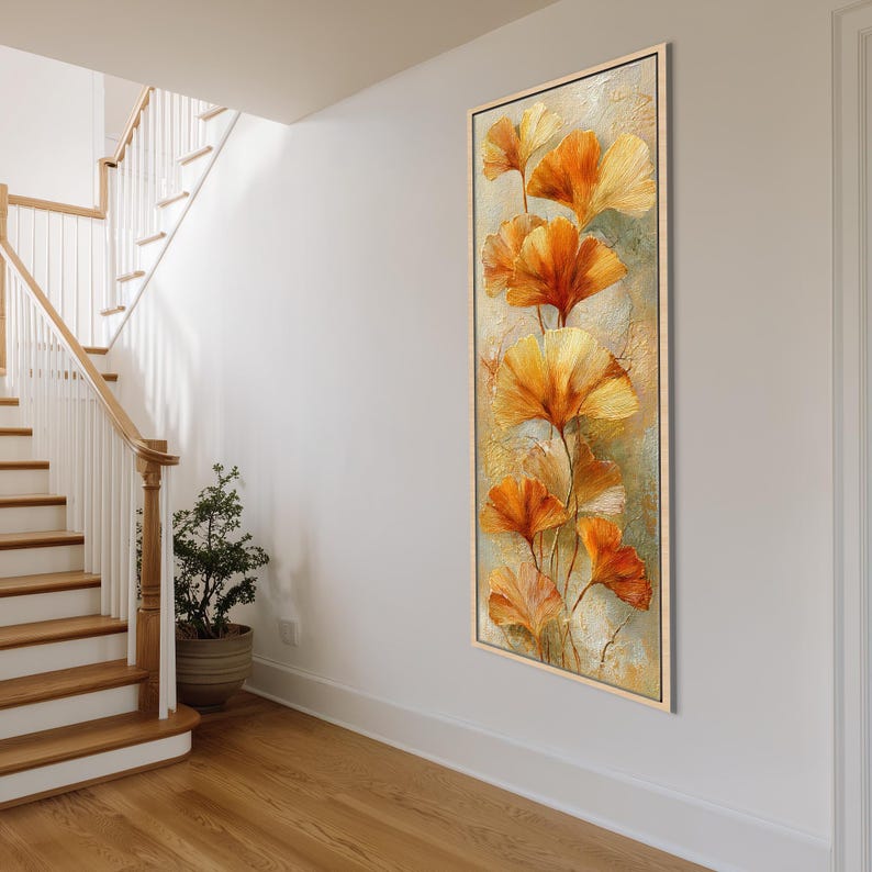 Autumn Ginkgo Biloba Wall Art – Abstract Gold & Amber Tree Leaf Decor ...