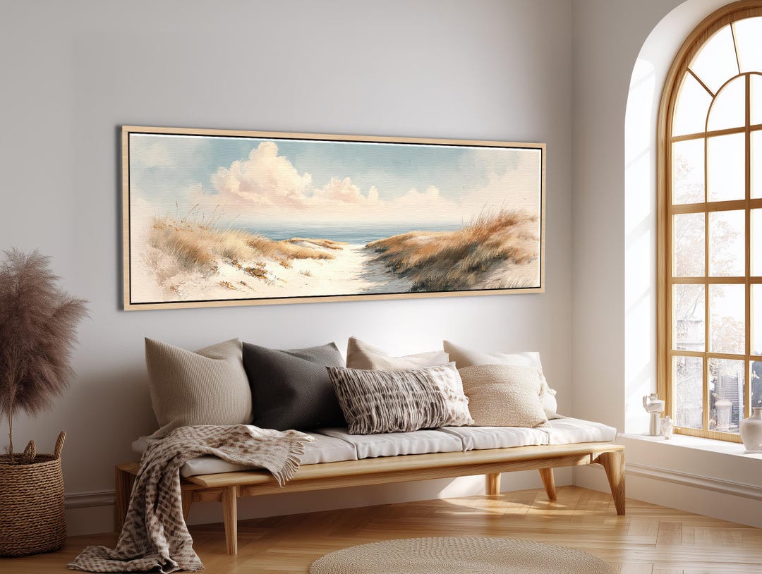 Coastal Beach Path Panoramic Canvas – Tranquil Ocean Horizon & Sand ...