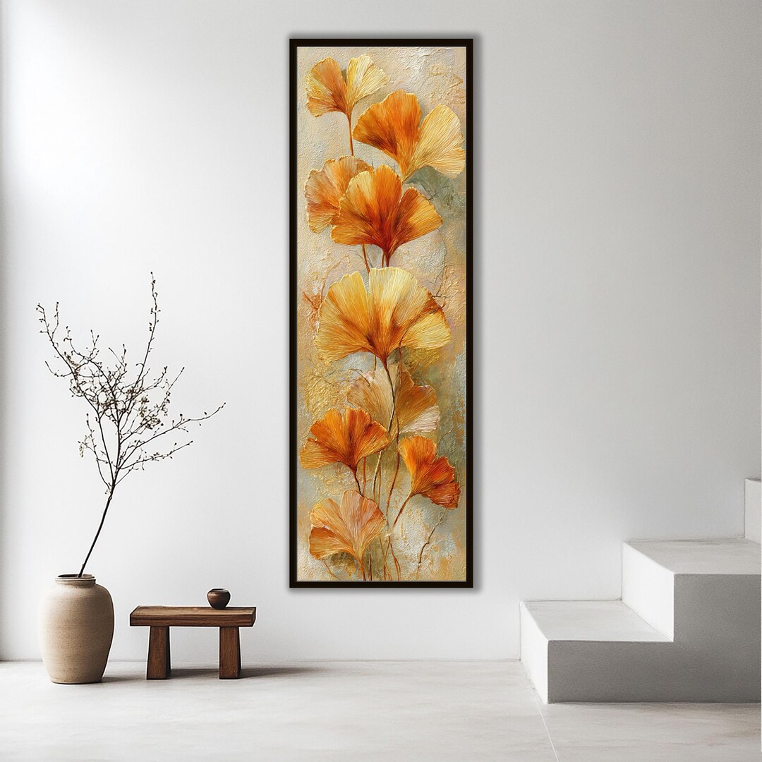 Autumn Ginkgo Biloba Wall Art – Abstract Gold & Amber Tree Leaf Decor ...