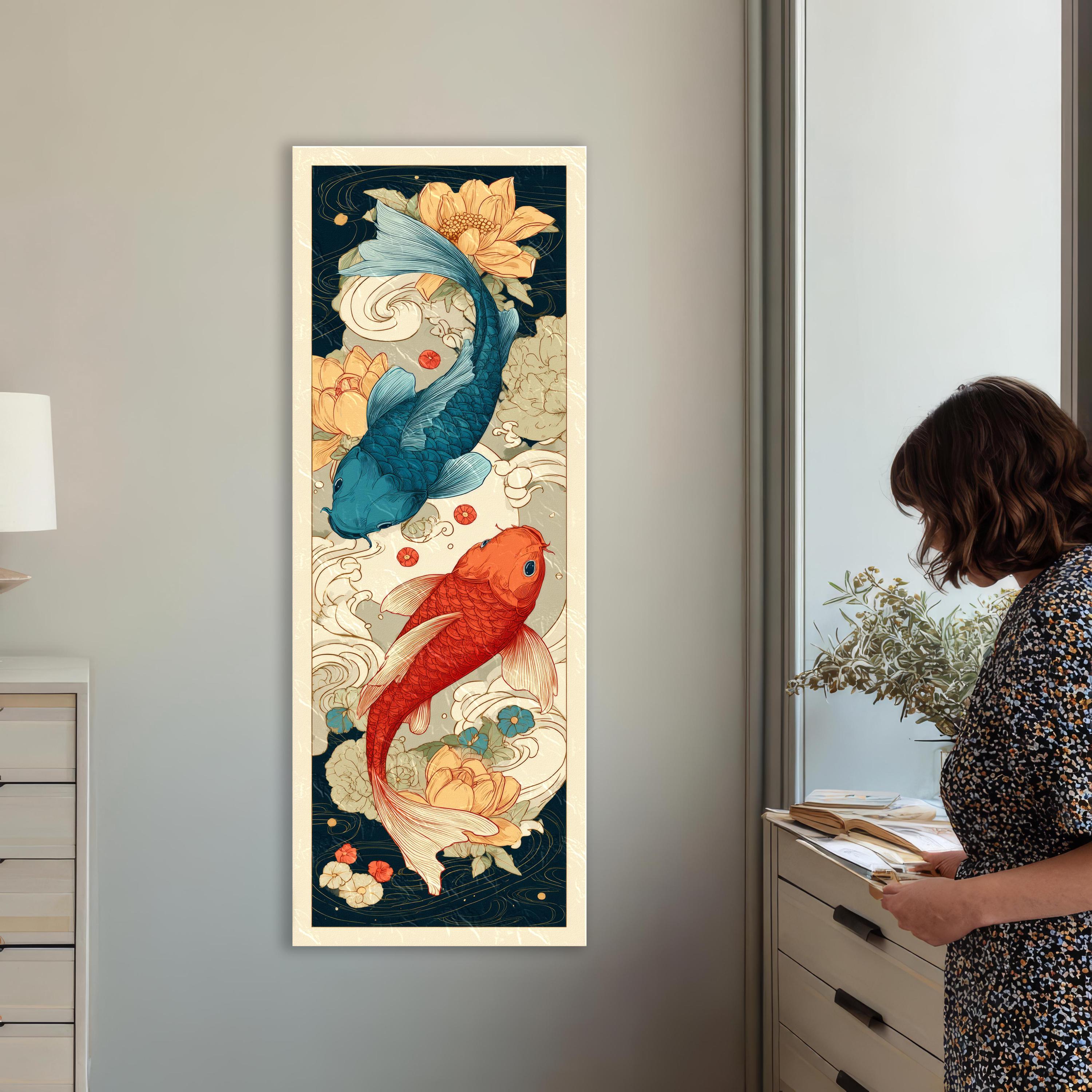 Carpas Koi e Flores de Lótus - Decoração em Equilíbrio Yin Yang ...