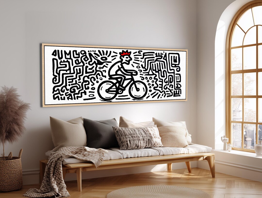 Keith Haring Style Cycling Wall Art | Black & White Pop Art | Panoramic ...