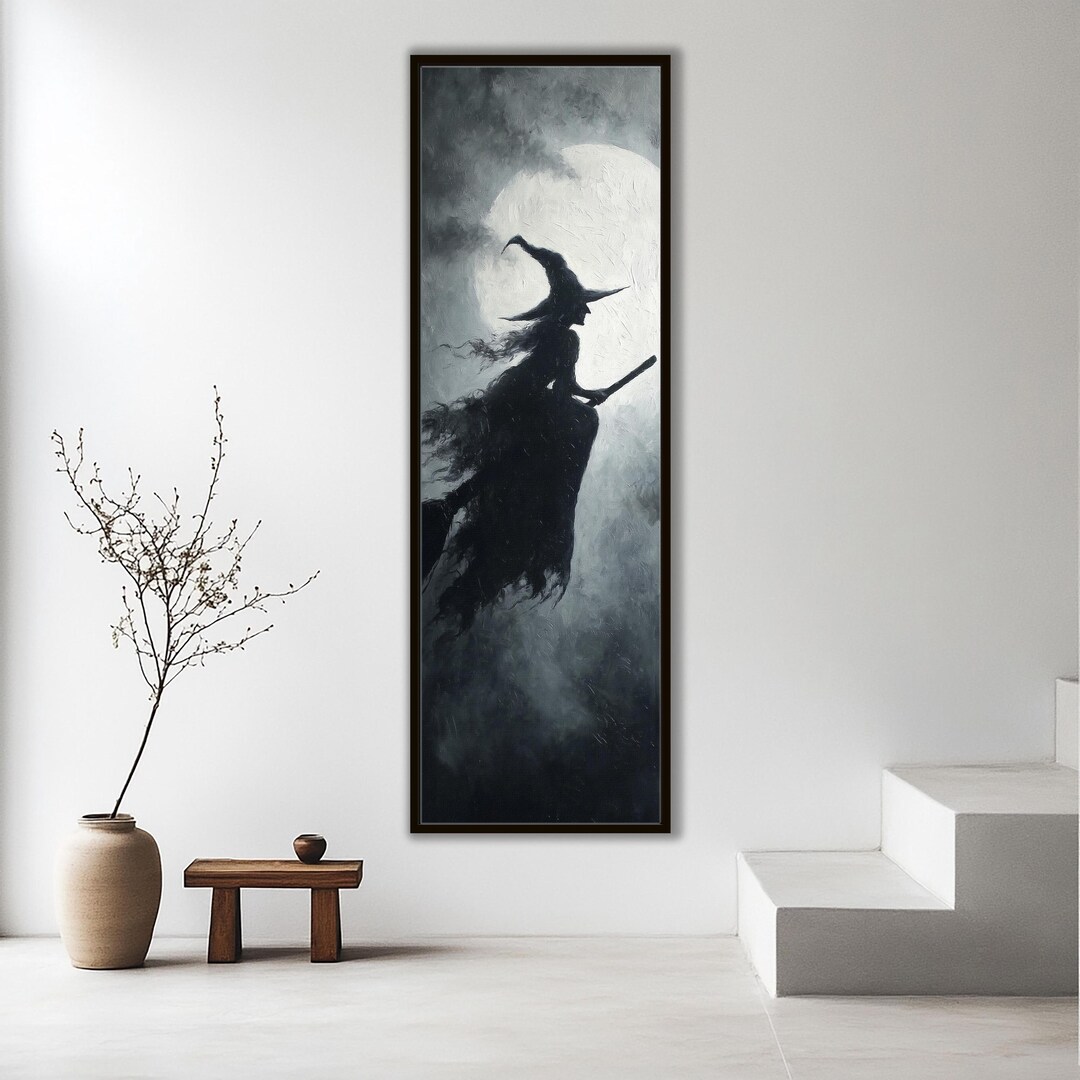 Witch Silhouette – Vertical Halloween Home Decor | Gothic Oil Painting ...
