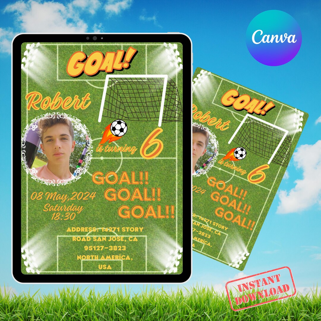 Football Birthday Invitation, Soccer Field Invitation for Boy, Kids ...