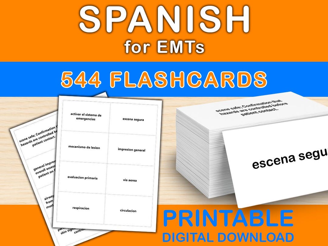 Spanish for Emts Vocabulary Flashcards (emergency Medical Spanish) - Etsy