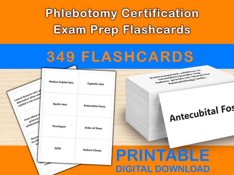 Phlebotomy Exam Prep Flashcards: 349 Terms & Definitions (printable PDF ...