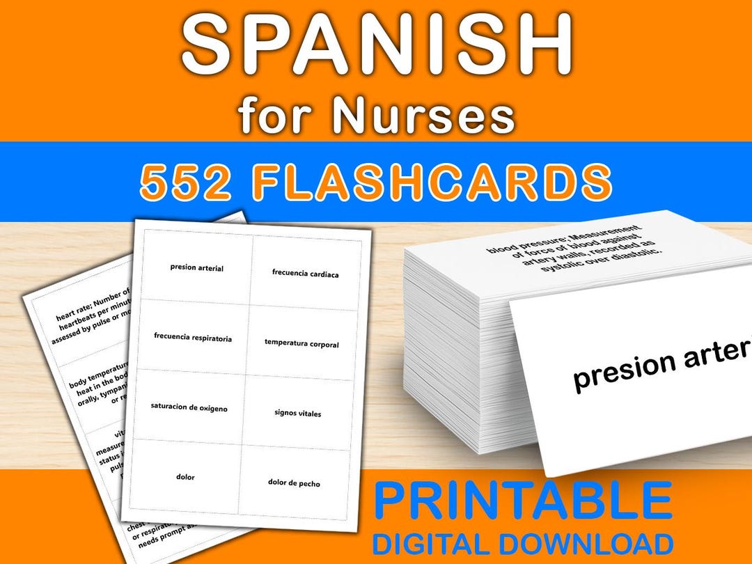 Spanish for Nurses Vocabulary Flashcards (healthcare Nursing Spanish ...