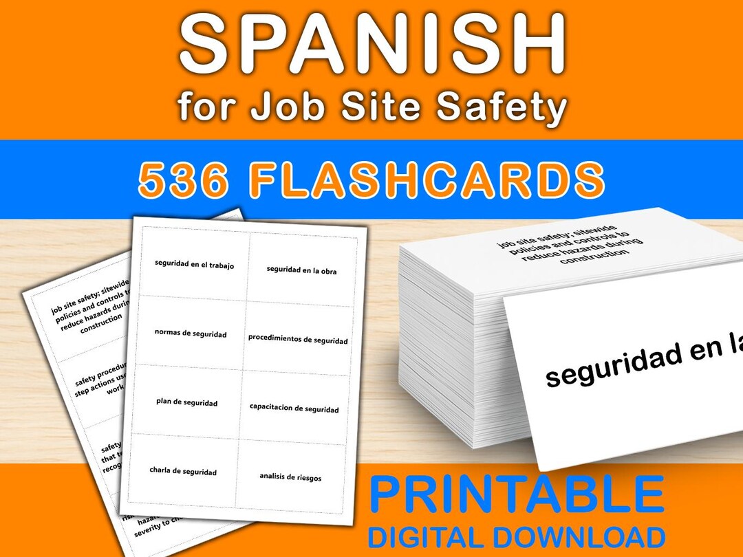 Spanish for Job Site Safety Vocabulary Flashcards (workplace Safety ...