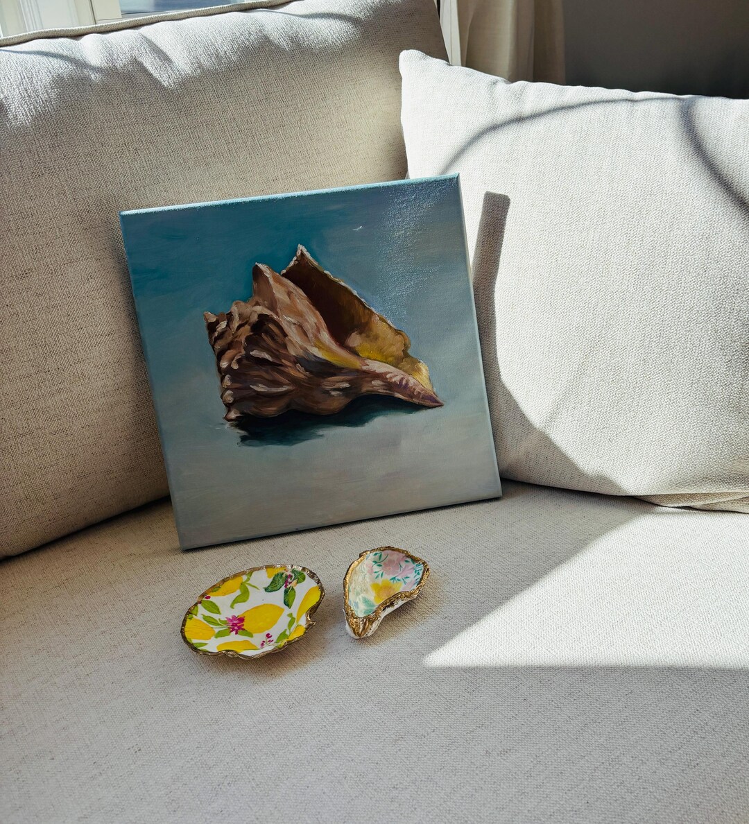 Pastel Hand-painted Conch Shell Oil Painting | Calming, Elegant Coastal ...