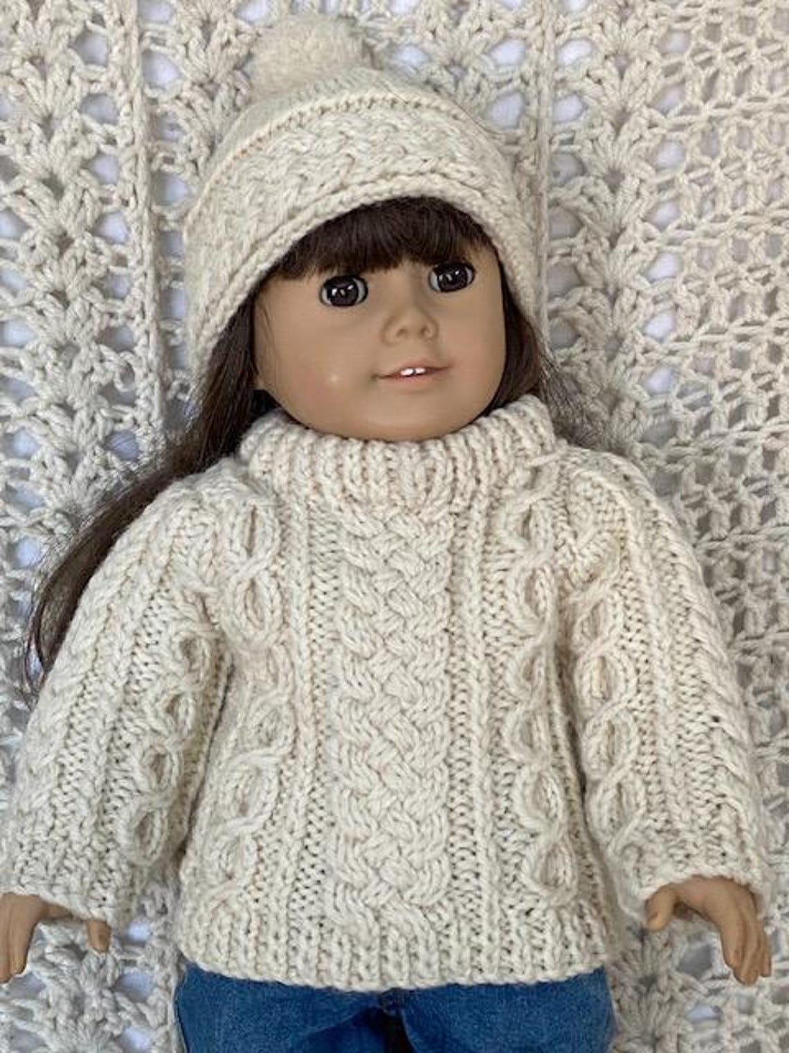18" Doll Knitting Pattern Irish Fisherknit Sweater Hat PDF - Etsy