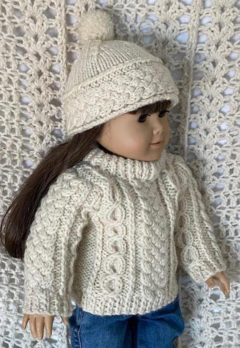 18" Doll Knitting Pattern Irish Fisherknit Sweater Hat PDF - Etsy