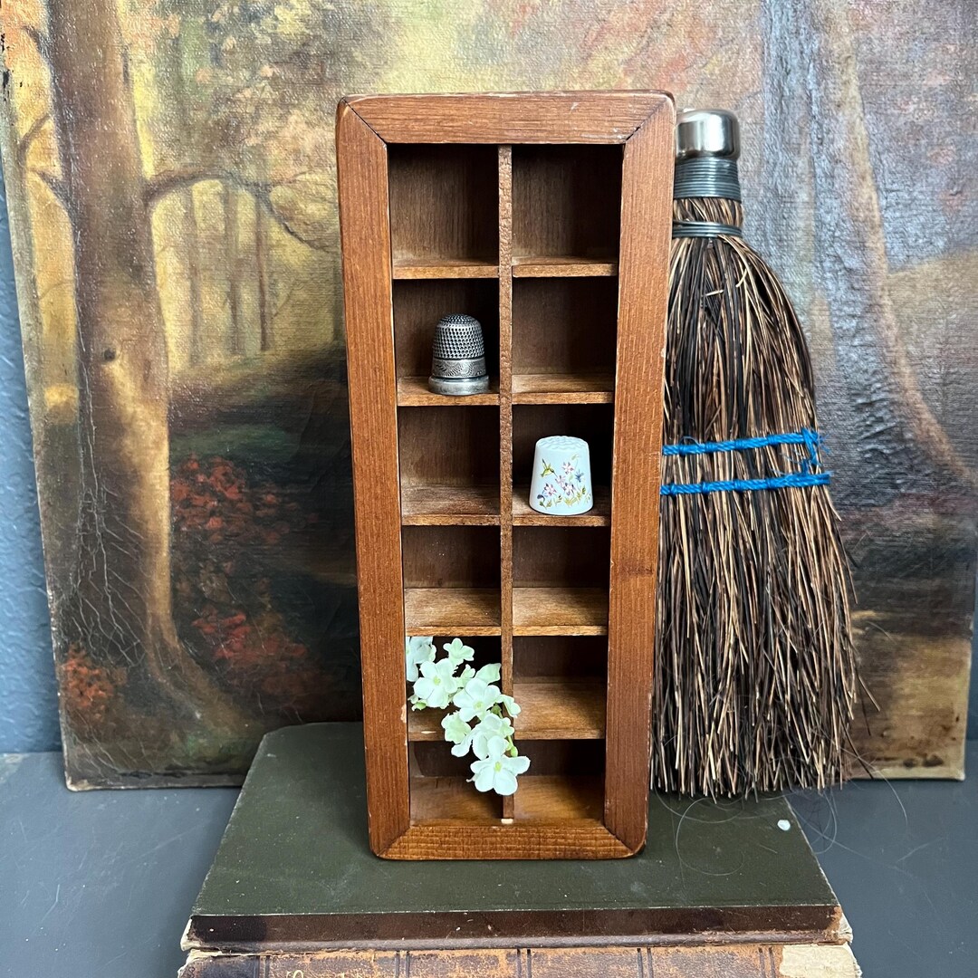 Small Vintage Letterpress Tray Thimble Drawer Brown Divided Wall Shelf ...