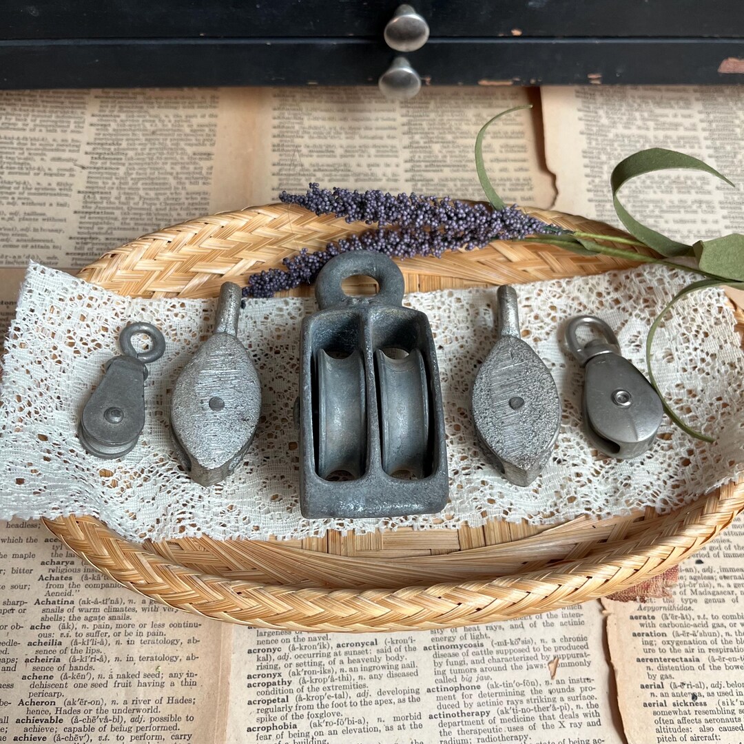 Collection of 5 Vintage Pulleys Cast Iron Unique Farm Tool Display ...